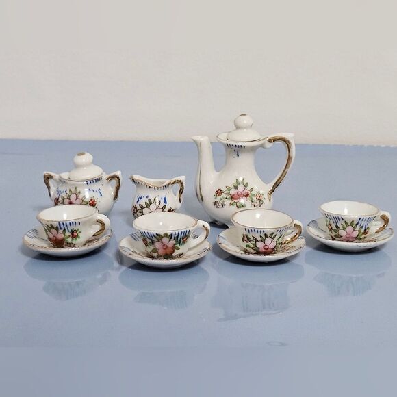Other | Vtg Miniature Porcelain Tea Set Roses Japan 4 Cup Saucer Tea ...
